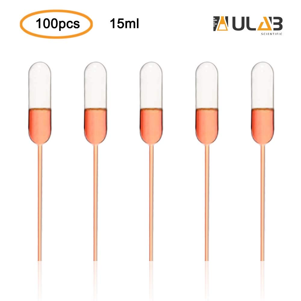 ULAB Scientific Transfer Pipette, Essential Oils Pipettes Vol.15ml, 155mm Long, LDPE Material,100pcs/bag, UTP1011