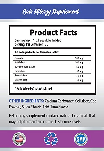 cat Anti Itch - CAT Allergy Relief Complex - Itch Relief Solution - Immune Support - VETS Recommended - quercetin for Cats, pet Allergy Support Chews, Itch and Allergy Relief for Cats 1 Bot 75 Tabs