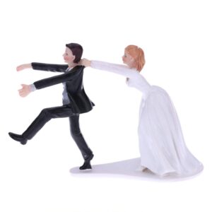 cheeseandu bride&groom figurines romantic bride and groom wedding cake topper funny resin run groom bridal show stand cake topper wedding valentines day engagement anniversary decoration