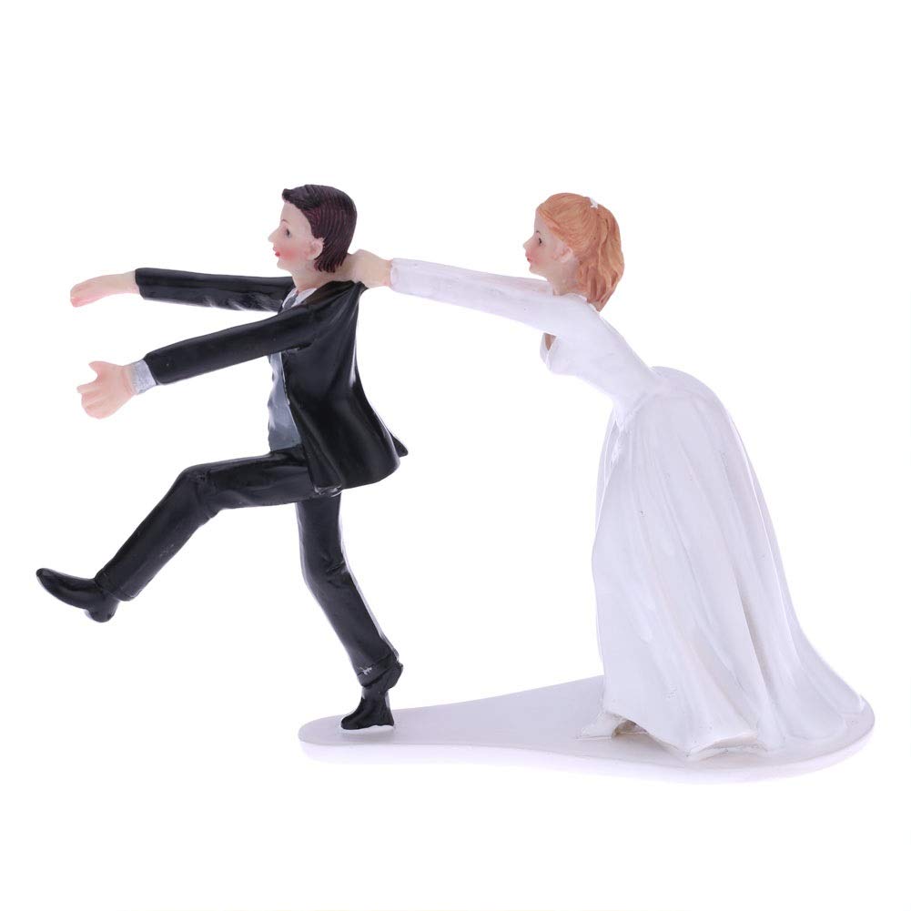 CheeseandU Bride&Groom Figurines Romantic Bride and Groom Wedding Cake Topper Funny Resin Run Groom Bridal Show Stand Cake Topper Wedding Valentines Day Engagement Anniversary Decoration