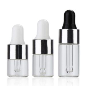 ZbFwmx 20Pack Set 1ML Glass Bottles with Glass Eye Dropper Dispenser for Sample Vial Small Essential Oil Bottle with Glass Eye Dropper, Colognes & Perfumes (Sliver-Clear)