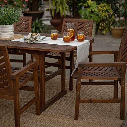 Walker Edison 4-6 Person Outdoor Wood Chevron Back Patio Furniture Dining Set Extendable Table Chairs All Weather Backyard Conversation Garden Poolside Balcony, 5 Piece, Dark Brown