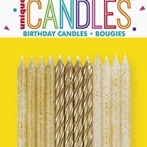 Dazzling Glitter & Gold Spiral Birthday Candles - 24ct Assorted Pack - Premium Quality, Long-Lasting & Elegant Design - Ideal for All Occasions