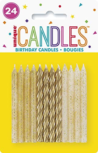 Dazzling Glitter & Gold Spiral Birthday Candles - 24ct Assorted Pack - Premium Quality, Long-Lasting & Elegant Design - Ideal for All Occasions