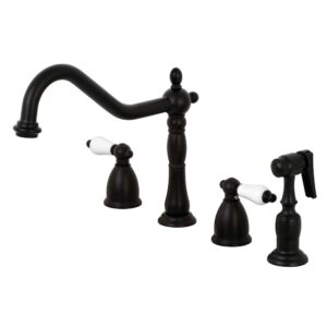 kingston brass kb1790plbs heritage widespread kitchen faucet with brass sprayer, matte black