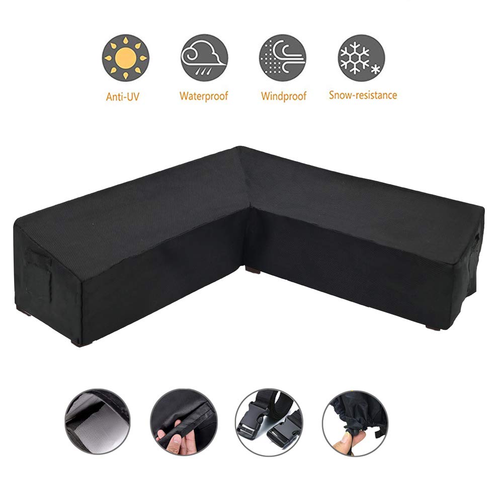 Linkool Upgrade Patio Furniture Sectional Couch Covers,Premium Outdoor Waterproof V Shaped,100 x 33.5 x 31 Inches,Black All Weather Protection