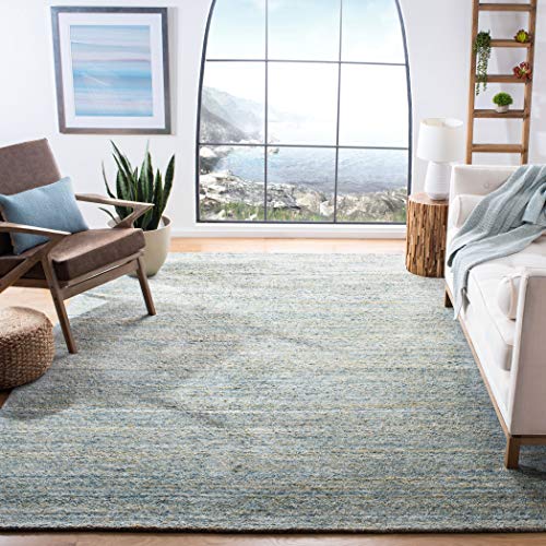 SAFAVIEH Himalaya Collection Area Rug - 8' x 10', Blue & Olive, Handmade Wool, Ideal for High Traffic Areas in Living Room, Bedroom (HIM413M)