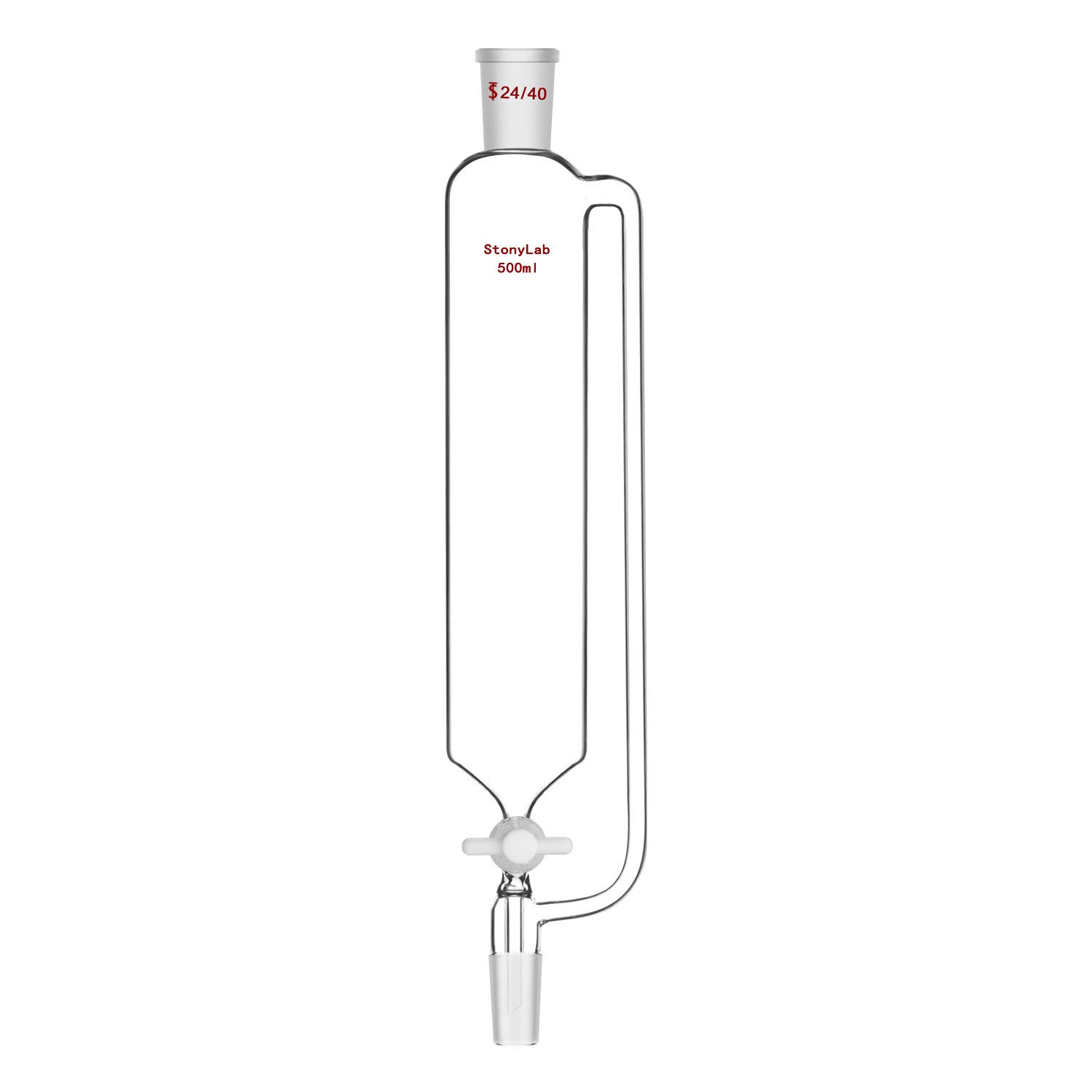 stonylab 500ml Pressure Equalizing Addition Funnel, Borosilicate Glass Dropping Funnel 24/40 Joint with PTFE Stopcock for Laboratory, 500ml