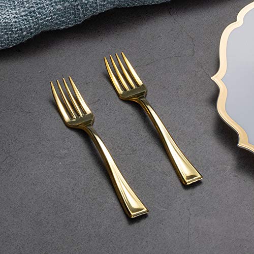 Posh Setting - Plastic Mini Gold Forks, Gold Mini Forks, Gold Plastic Mini Dessert Forks, Disposable Tiny Gold Forks, 4 inch Gold Plastic Forks, Taster Forks, Small Forks, Appetizer Forks (80 Pack)