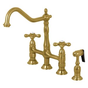 kingston brass ks1277axbs heritage 8-inch kitchen faucet with brass sprayer, brushed brass