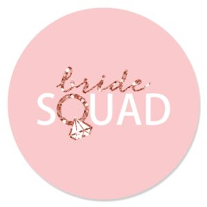 bride squad - rose gold bridal shower or bachelorette party circle sticker labels - 24 count