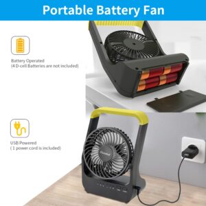 Gazeled Battery Powered Fan, Super Long Lasting Battery Powered Fans for Camping, Portable D-Cell Desk Fan with Timer, 3 Speeds, Whisper Quiet, 180° Rotation, for Office,Bedroom,Outdoor, 5''