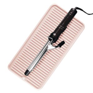 mDesign Silicone Heat-Resistant Hair Care Styling Tool Mat for Curling or Flat Irons, Straighteners on Bathroom Countertop, Raised Edges, Non-Slip, Waterproof, Linelle Collection, Light Pink/Blush