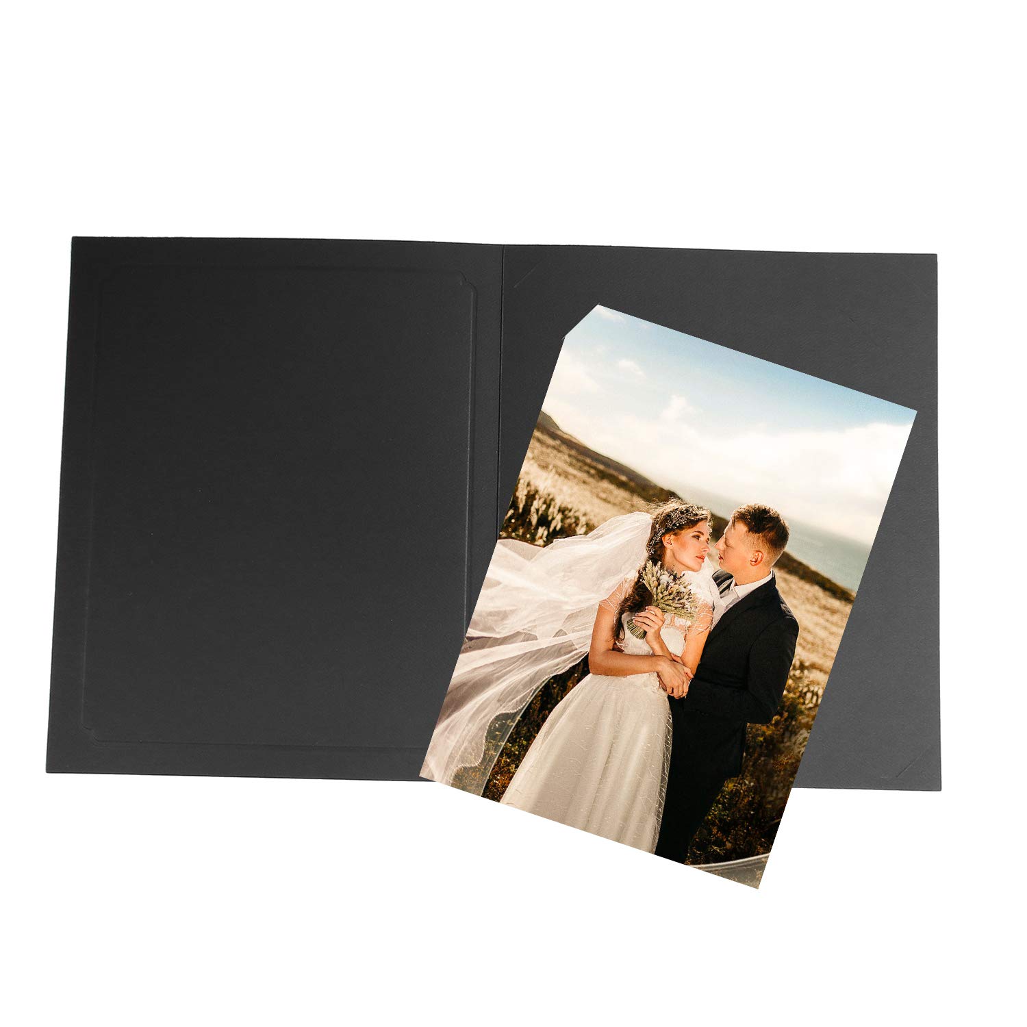 Golden State Art 50 Pack, Black with Gold Lining, Cut Corner Photo Folders for 6x8/8x10 Pictures, Perfect for Weddings, Birthdays, Christmas, Graduation, and Special Events