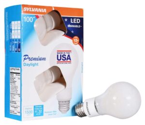 ledvance, daylight 40243 sylvania 100 watt equivalent, a21 led light bulbs, dimmable, color 5000k, made in the usa with us and global parts, 4 pack