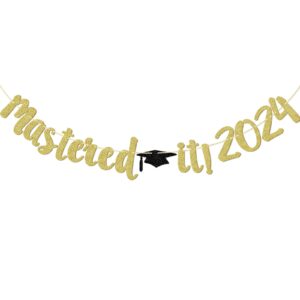 mastered it 2024 banner, graduation sign, class of 2024 congrats grad party decorations congratulations assembled photo backdrop supplies (gold glitter)