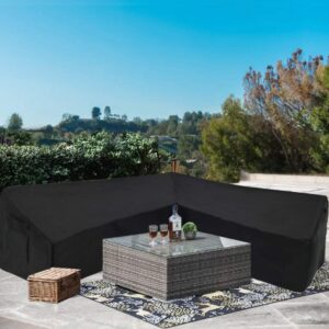 Linkool Upgrade Patio Furniture Sectional Couch Covers,Premium Outdoor Waterproof V Shaped,100 x 33.5 x 31 Inches,Black All Weather Protection