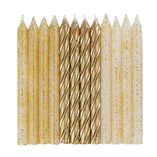 Dazzling Glitter & Gold Spiral Birthday Candles - 24ct Assorted Pack - Premium Quality, Long-Lasting & Elegant Design - Ideal for All Occasions