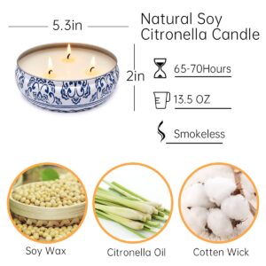 Large Citronella Candles Outdoor and Indoor, 13.5oz 3-Wick Soy Wax Portable Travel Tin Candle for Home Garden Patio Yard Balcony and Summer Gift