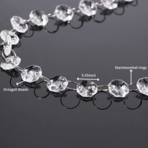 JIAKAI 16.5 Feet Hanging Clear 14mm Daimond Acrylic Crystal Garland for Manzanita Tree Centerpiece, Chandelier Bead Lamp Chain, Christmas/Wedding Party Decoration and DIY Craft Jewelry Decoration