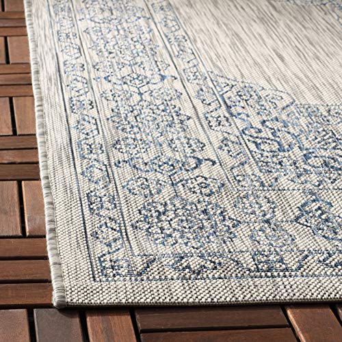 SAFAVIEH Courtyard Collection Area Rug - 5'3" x 7'7", Grey & Navy, Non-Shedding & Easy Care, Indoor/Outdoor & Washable-Ideal for Patio, Backyard, Mudroom (CY8232-36812)