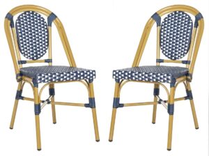 safavieh outdoor collection lenda french navy, white and brown stackable bistro chair (set of 2)