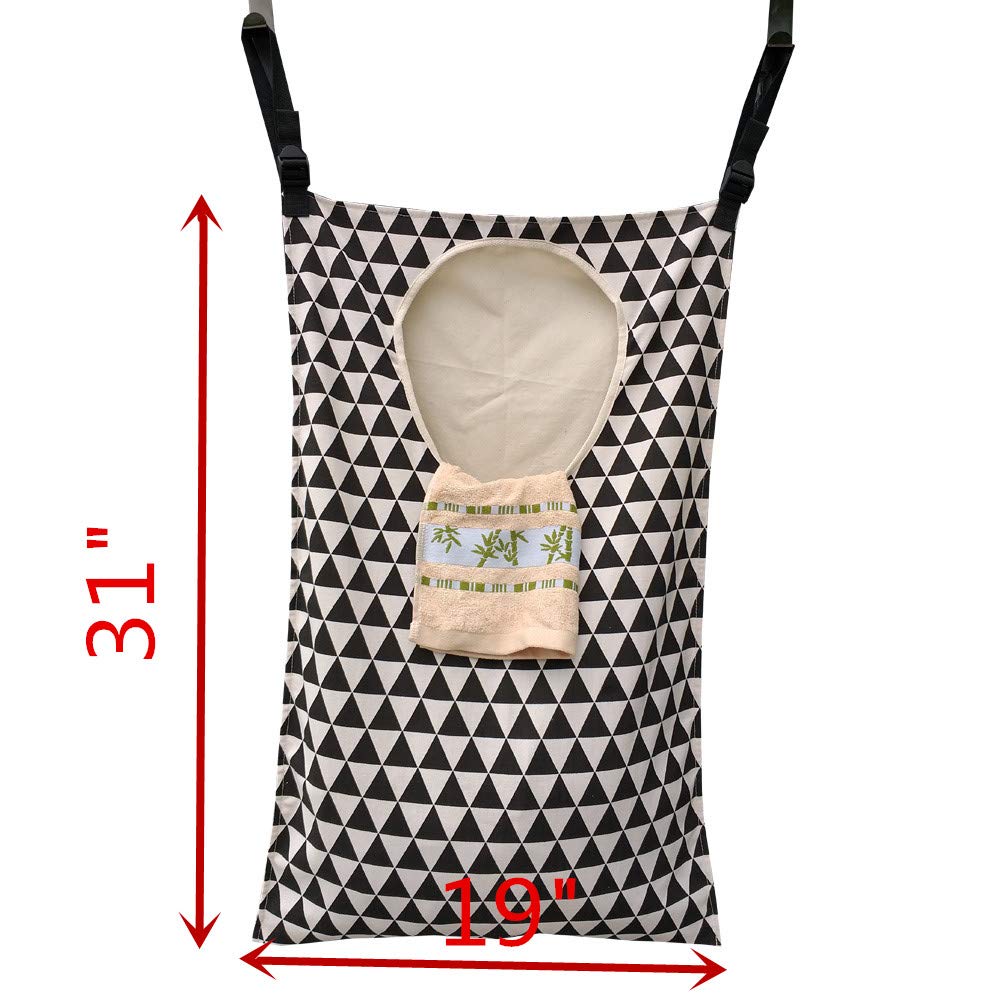 Amlrt Adjustable Space Saving Door Hanging Laundry Hamper Bag with Stainless Steel Hooks