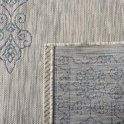 SAFAVIEH Courtyard Collection Area Rug - 5'3" x 7'7", Grey & Navy, Non-Shedding & Easy Care, Indoor/Outdoor & Washable-Ideal for Patio, Backyard, Mudroom (CY8232-36812)