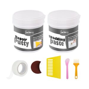 fowong drywall repair kit, spackle wall repair putty & paint white, wall patch repair kit to fix wall holes and creak damage with putty (8oz) and spackling paste(7oz), easy to solve wall problem