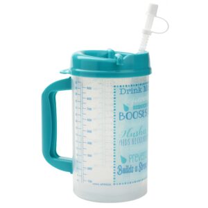 drink water hospital cup with lid and straw, water cup with straw and lid, hospital water bottle with straw and handle, 32 ounce cup with handle and straw, 32 oz insulated mug, drinking cups, teal lid