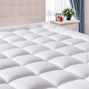 domicare king size mattress pad cover quilted fitted mattress protector with deep pocket (8-21inch), cooling mattress topper pillow top-white