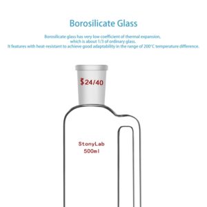 stonylab 500ml Pressure Equalizing Addition Funnel, Borosilicate Glass Dropping Funnel 24/40 Joint with PTFE Stopcock for Laboratory, 500ml