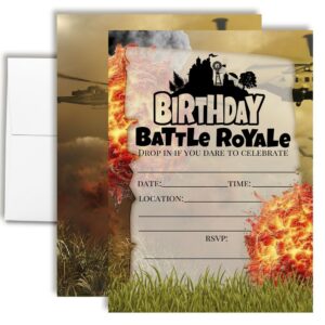 explosion fort battle video gaming birthday party invitations, 20 5x7 fill in cards with twenty white envelopes by amandacreation video gaming party supplies