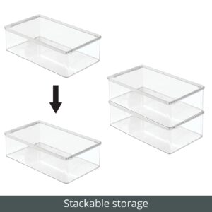 mDesign Plastic Playroom/Game Organizer Box Containers with Hinged Lid for Shelves or Cubbies, Holds Toys, Building Blocks, Puzzles, Markers, Controllers, or Crayons, Ligne Collection, 8 Pack, Clear