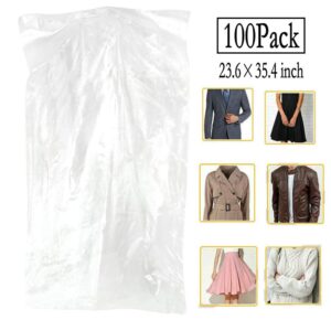 100 pack garment bag transparent clothing dust cover dustproof hanging clothes suit dress jacket cover for dry cleaner, home storage,travel, clothes storage closet,23.6 x 35.4 inches