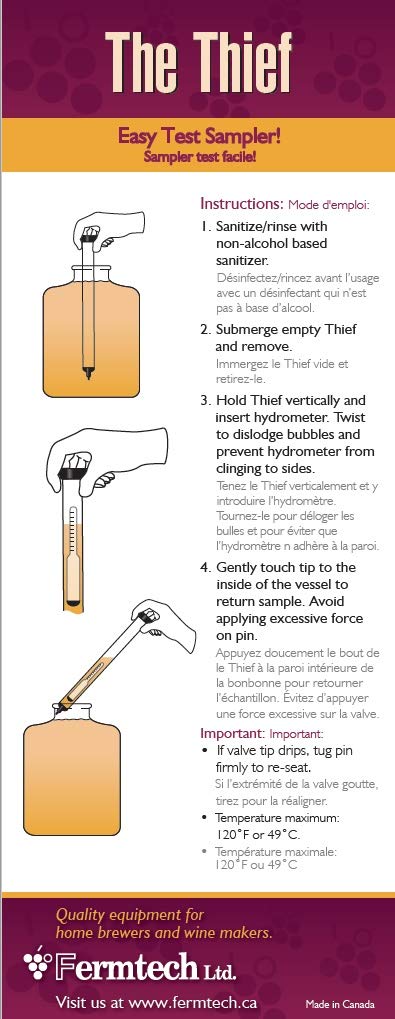 Wine Beer Testing Kit/Fermtech Beer Hydrometer and Test Jar/Thief All in One. Test Kit Deluxe by Fermtech