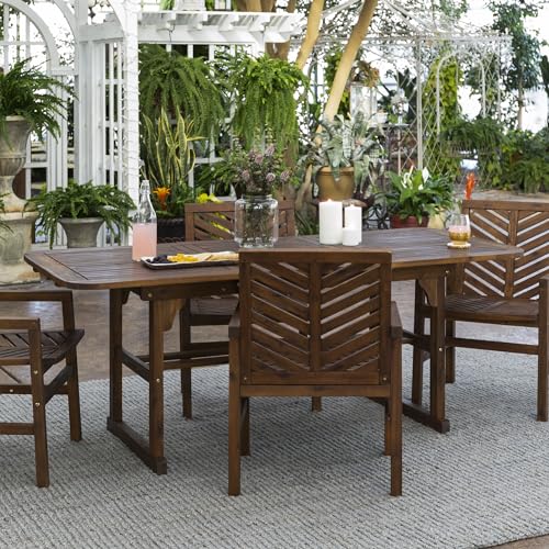 Walker Edison 4-6 Person Outdoor Wood Chevron Back Patio Furniture Dining Set Extendable Table Chairs All Weather Backyard Conversation Garden Poolside Balcony, 5 Piece, Dark Brown