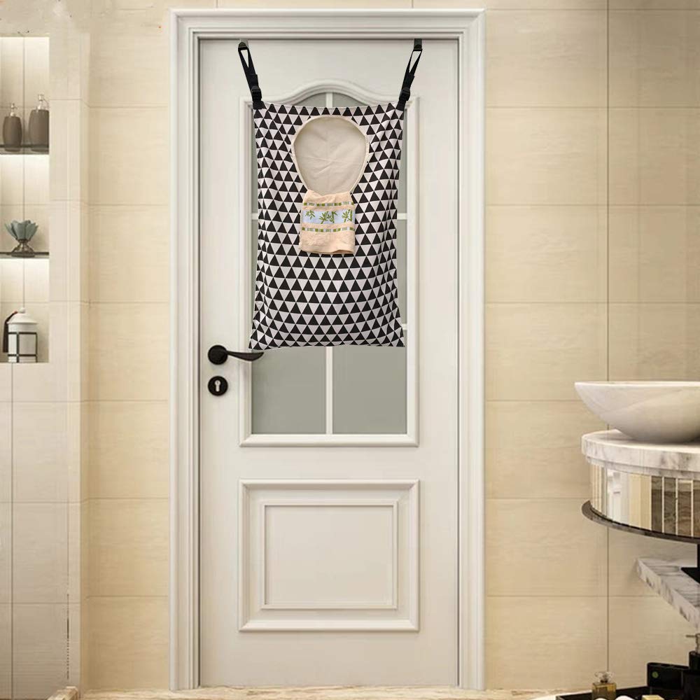 Amlrt Adjustable Space Saving Door Hanging Laundry Hamper Bag with Stainless Steel Hooks