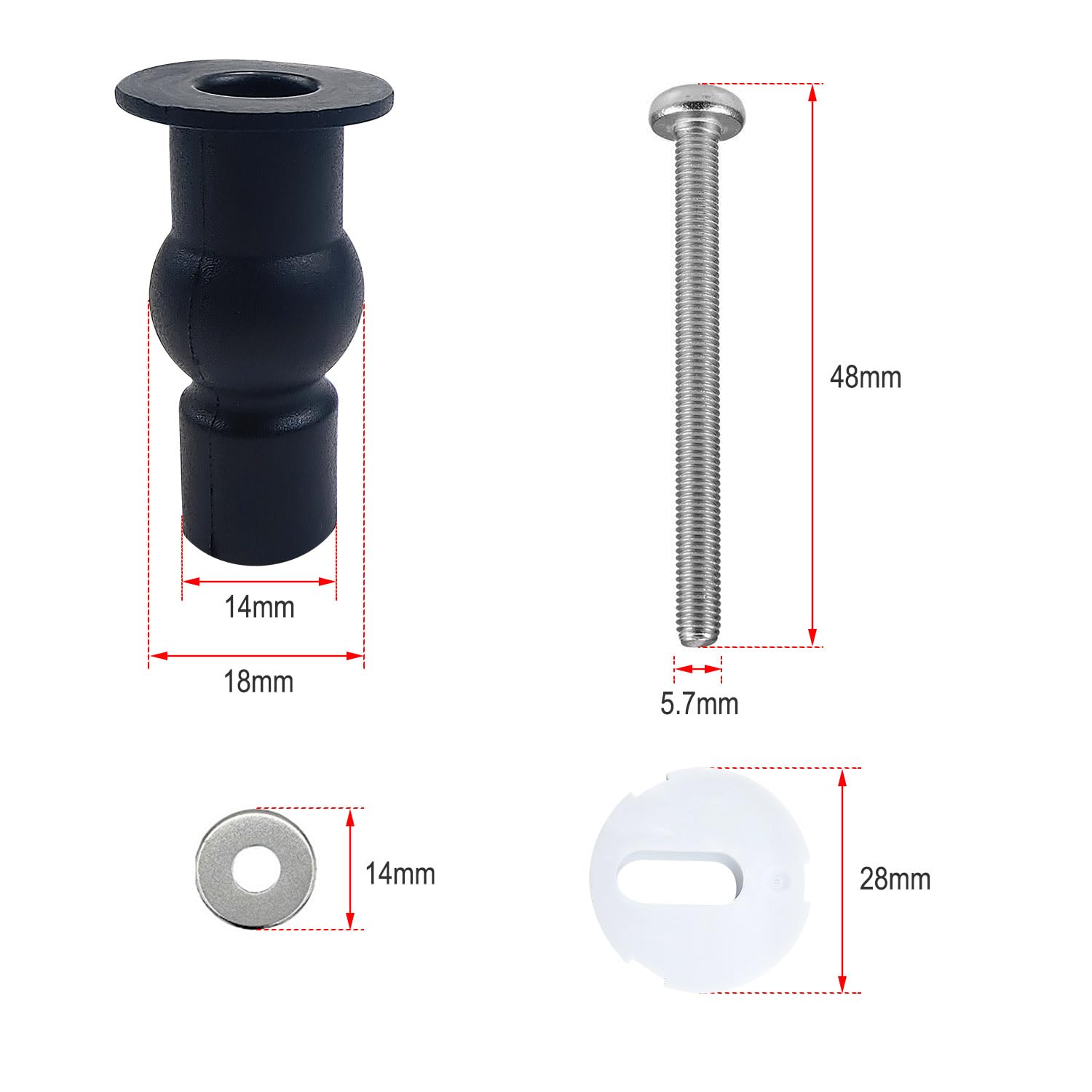 4 Pack M6 Toilet Seat Hinges Screws Universal Toilet Seat Fixings Repair Kits Expanding Rubber Top Nuts Bolts