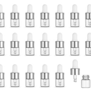 ZbFwmx 20Pack Set 1ML Glass Bottles with Glass Eye Dropper Dispenser for Sample Vial Small Essential Oil Bottle with Glass Eye Dropper, Colognes & Perfumes (Sliver-Clear)