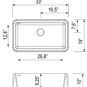 LaToscana Apron Kitchen Sink 33" x 19" in Titanium Grey Metallic