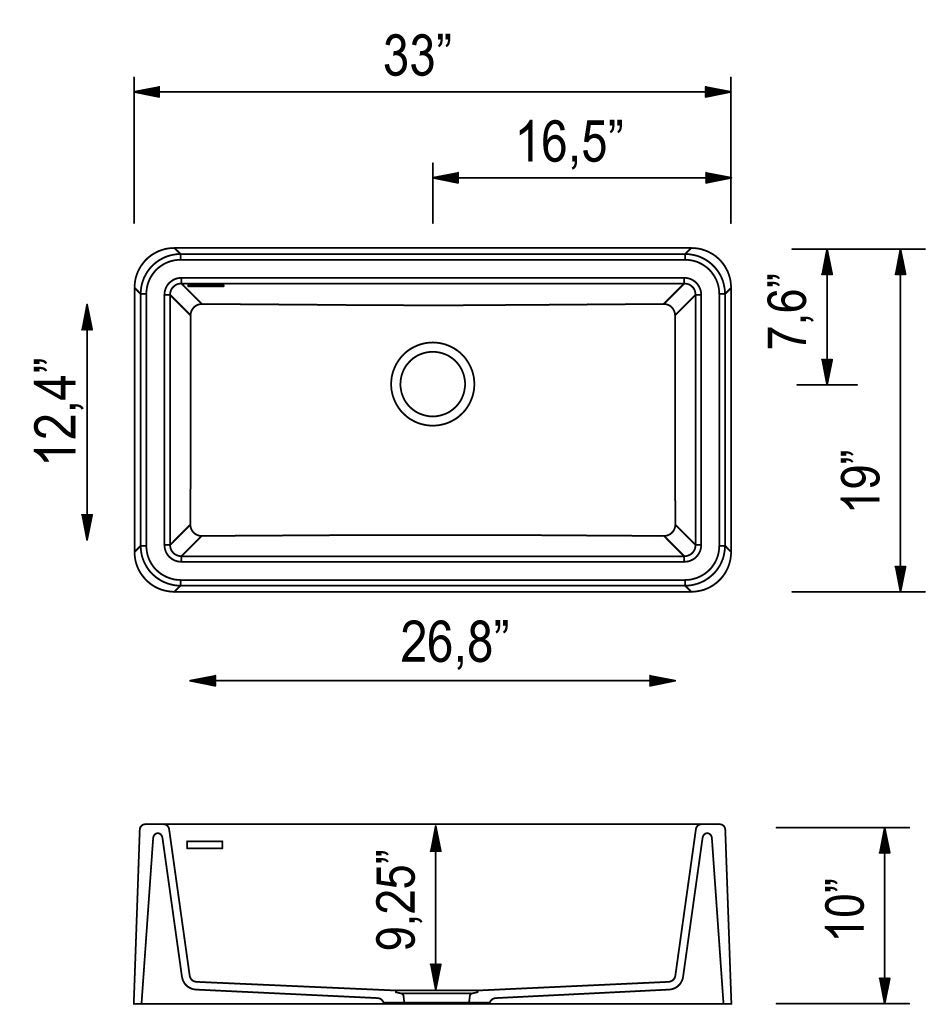 LaToscana Apron Kitchen Sink 33" x 19" in Titanium Grey Metallic