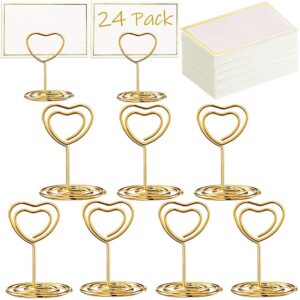 toncoo 24 pcs mini place card holders and 24 pcs place cards with gold foil border, table number stand with heart shape, table card holder photo picture holder memo menu clips for wedding, birthday