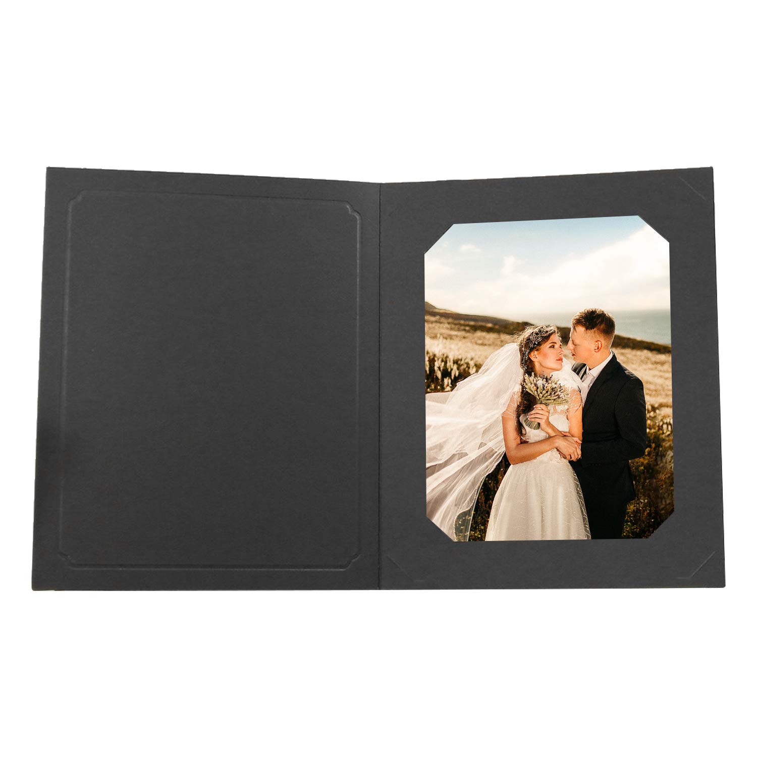 Golden State Art 50 Pack, Black with Gold Lining, Cut Corner Photo Folders for 6x8/8x10 Pictures, Perfect for Weddings, Birthdays, Christmas, Graduation, and Special Events