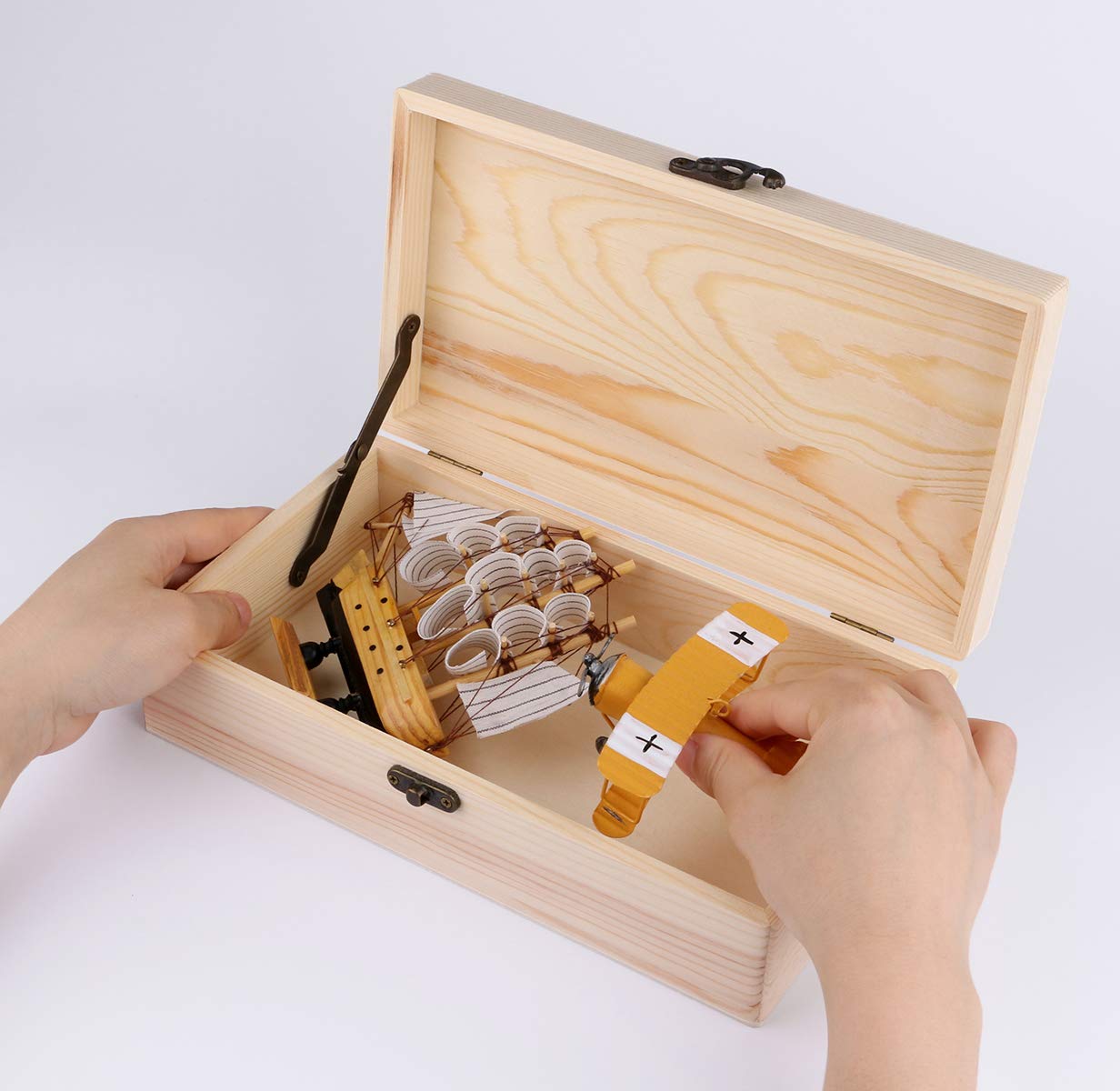 dedoot Unfinished Wooden Box with Hinged Lid 9.7x5.5x2.7 Inch Rectangle Keepsake Box Clasp Wood Box, Storage Box Wooden Gift Boxes for DIY Crafts, Home Deocration, Jewelry