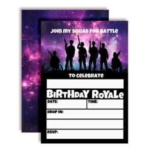 galaxy fort battle video gaming birthday party invitations, 20 5x7 fill in cards with twenty white envelopes by amandacreation video gaming party supplies