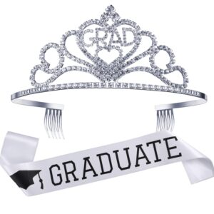 chinco 2024 graduation party supplies kits, glittered metal graduation princess grad crown tiara and graduated sash, ideal gifts for graduation party decorations grad decor favors (white)