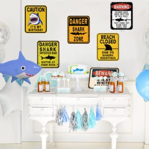 WERNNSAI Shark Zone Party Decorations - 6 PCS Size 8'' Funny Party Wall Decor Signs for Boys Kids Birthday Party Ocean Shark Theme Party Supplies