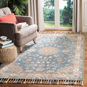 safavieh aspen collection area rug - 10' x 14', blue & rust, handmade boho braided tassel wool, ideal for high traffic areas in living room, bedroom (apn123a)