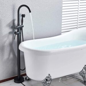 Votamuta Floor Mounted Dual Handles Bathtub Faucet with Hand Sprayer,Free Standing Tub Filler Shower Faucet